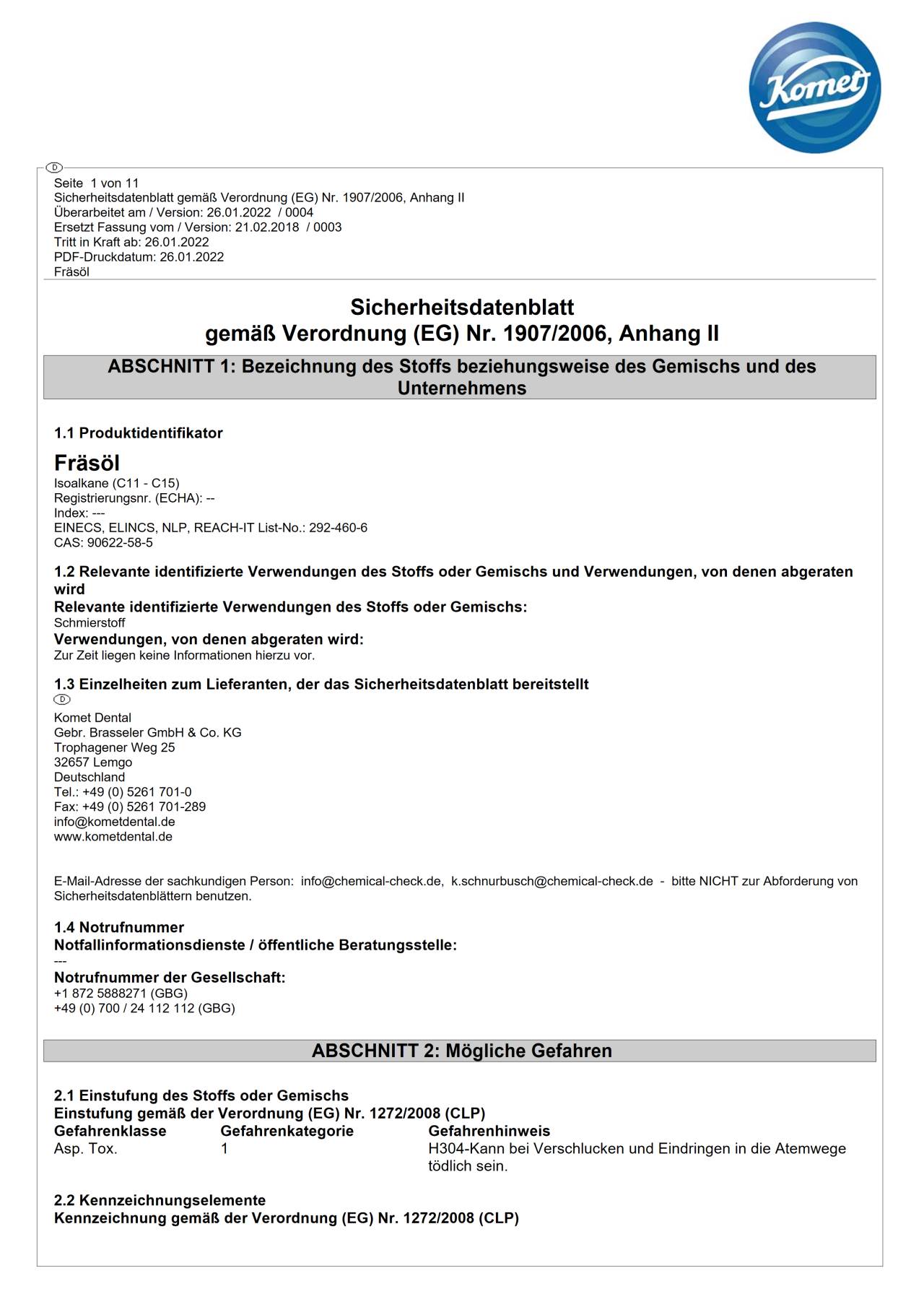 Sicherheitsdatenblatt | Fräsöl 9758 › Komet Magazin
